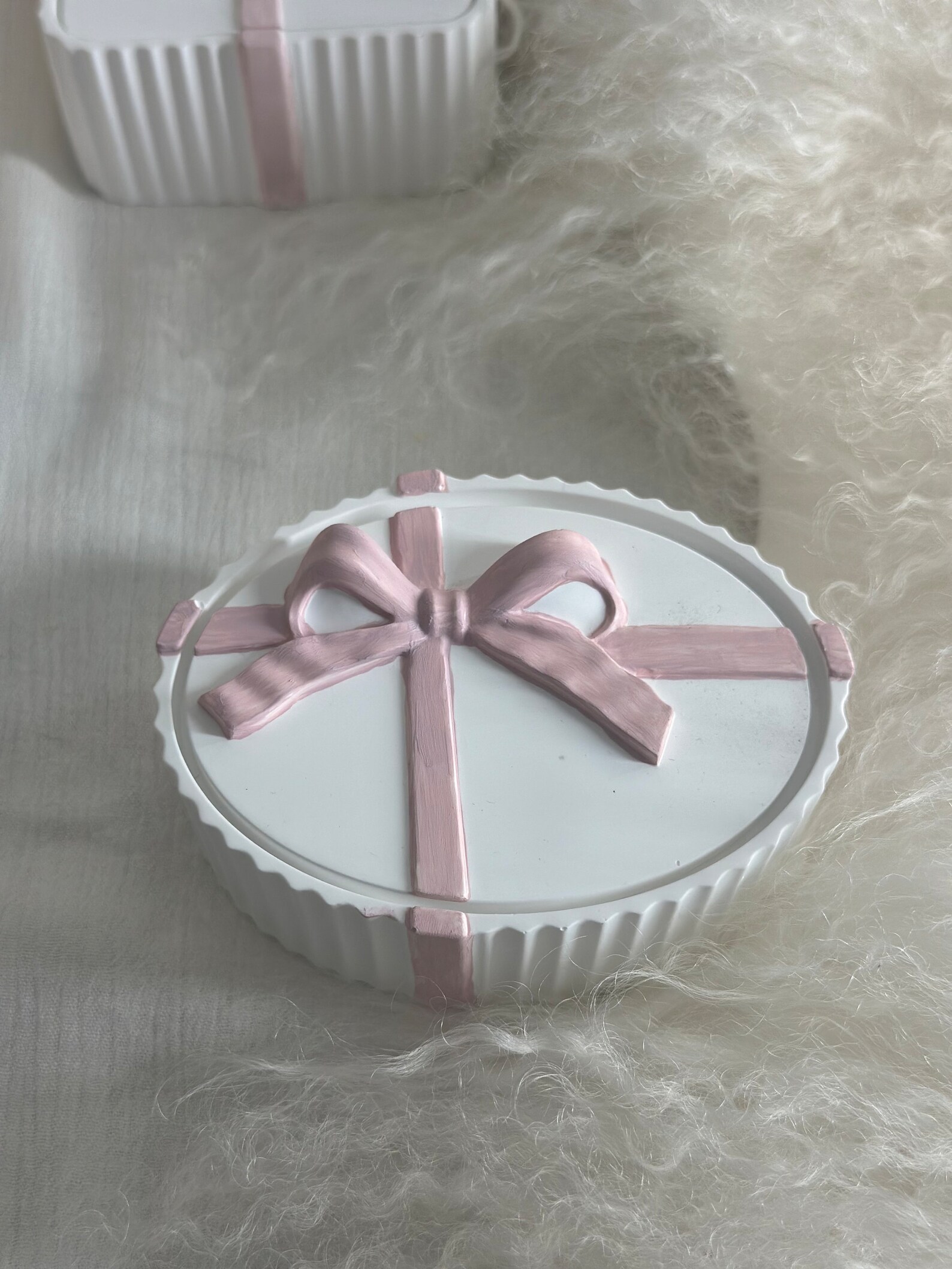 Pink Bow Coquette Jewelry Box, Bow Trinket Box, Ring Box, Ribbed ...