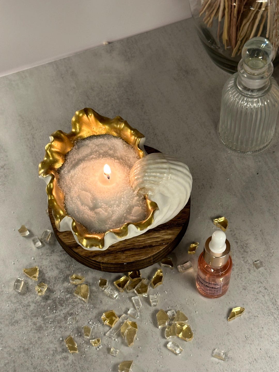 Sand Wax Candles in a Golden Shell-shaped Bowl, Hotel Scented Candles ...