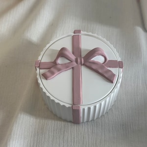 Pink Bow Coquette Jewelry Box, Bow Trinket Box, Ring Box, Ribbed ...