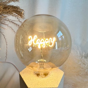 Happy Bulb Table Lamp, Hexagon Stone-like Lamp, Handmade Lamp, Table ...