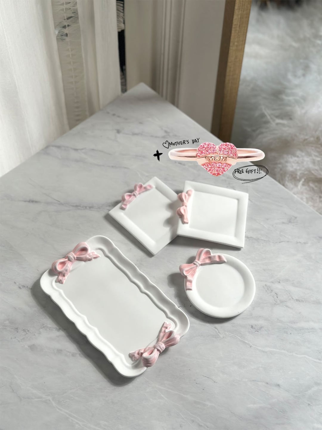 Pink Bow Tray, Jewelry Dish, Bow Ring Holder, Trinket Dishes, Bow Decor ...