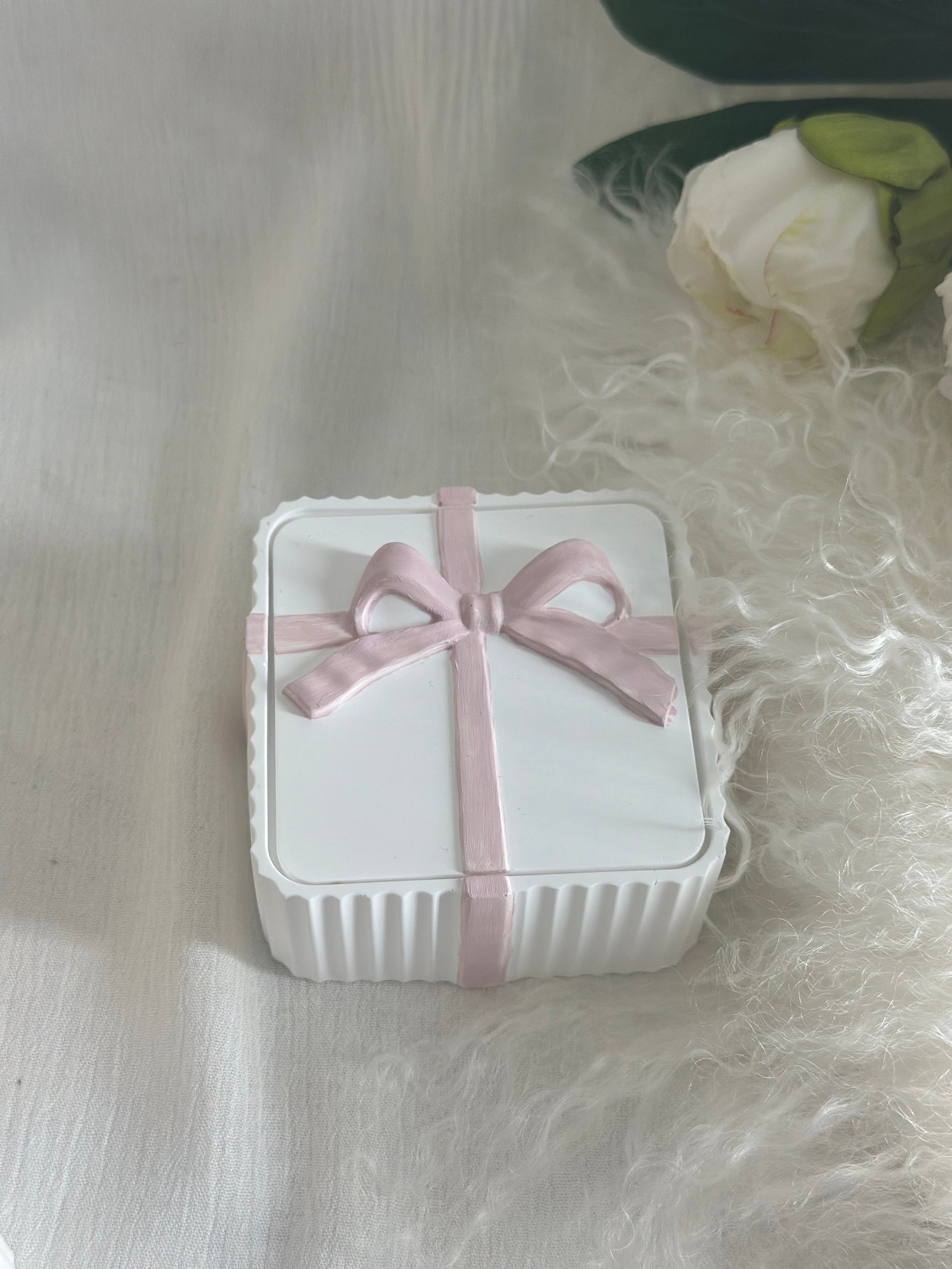 Pink Bow Coquette Jewelry Box, Bow Trinket Box, Ring Box, Ribbed ...