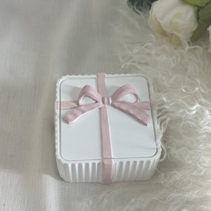 Pink Bow Coquette Jewelry Box, Bow Trinket Box, Ring Box, Ribbed ...