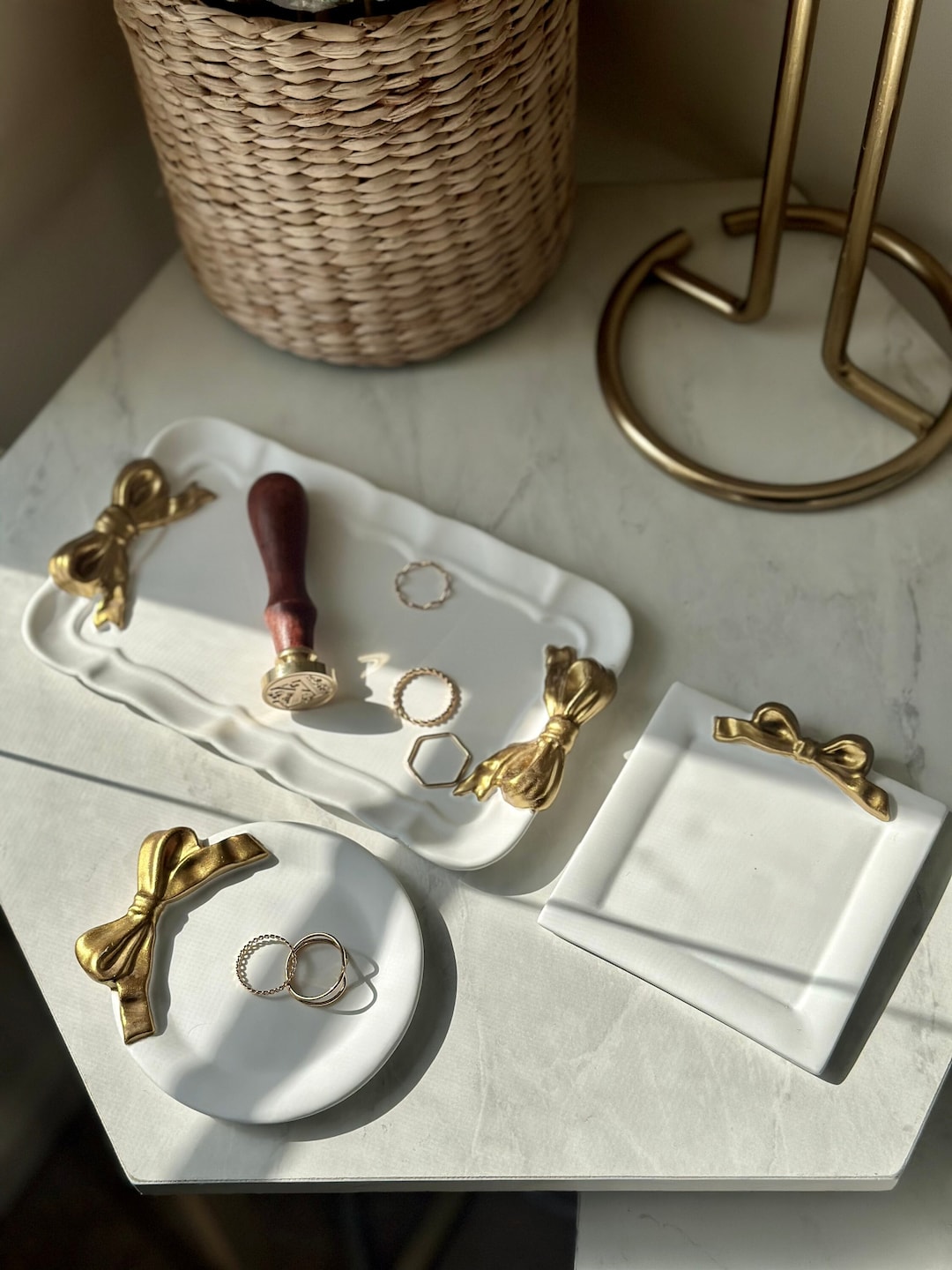 Gold Bow Tray, Jewelry Dish, Bow Ring Holder, Trinket Dishes, Bow Decor ...