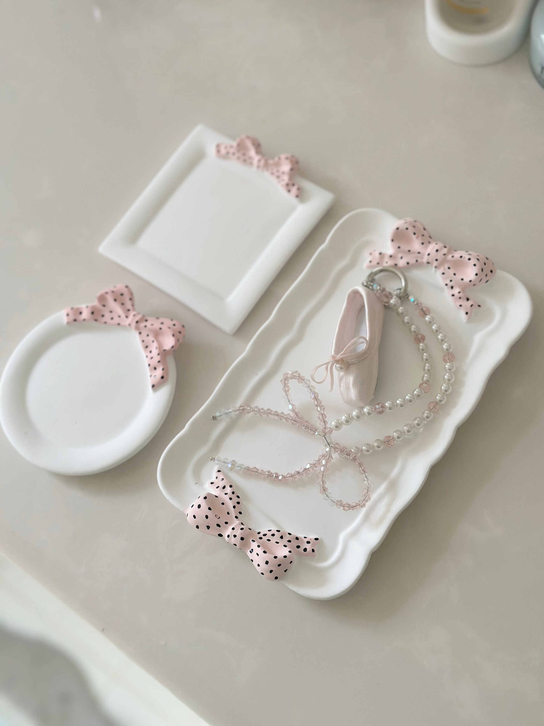 Black Dots Pink Bow Tray, Jewelry Dish, Bow Ring Holder, Trinket Dishes ...