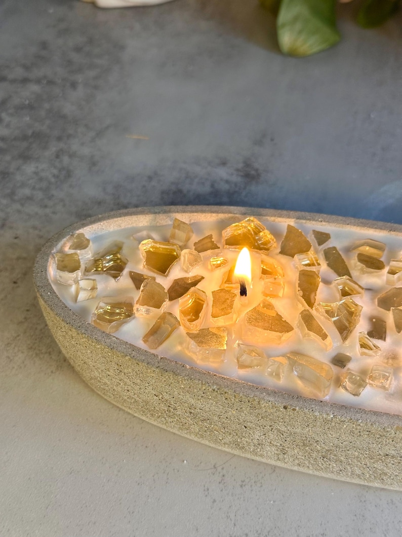 Fire Glass Dough Bowl Candle, Concrete Oval Bowl, Mini Fire Pit Candles ...