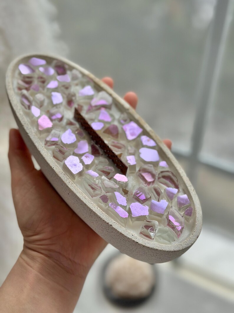 Pink Fire Glass Candle, Concrete Bowl, Wood Wick, Hotel Scent - Etsy