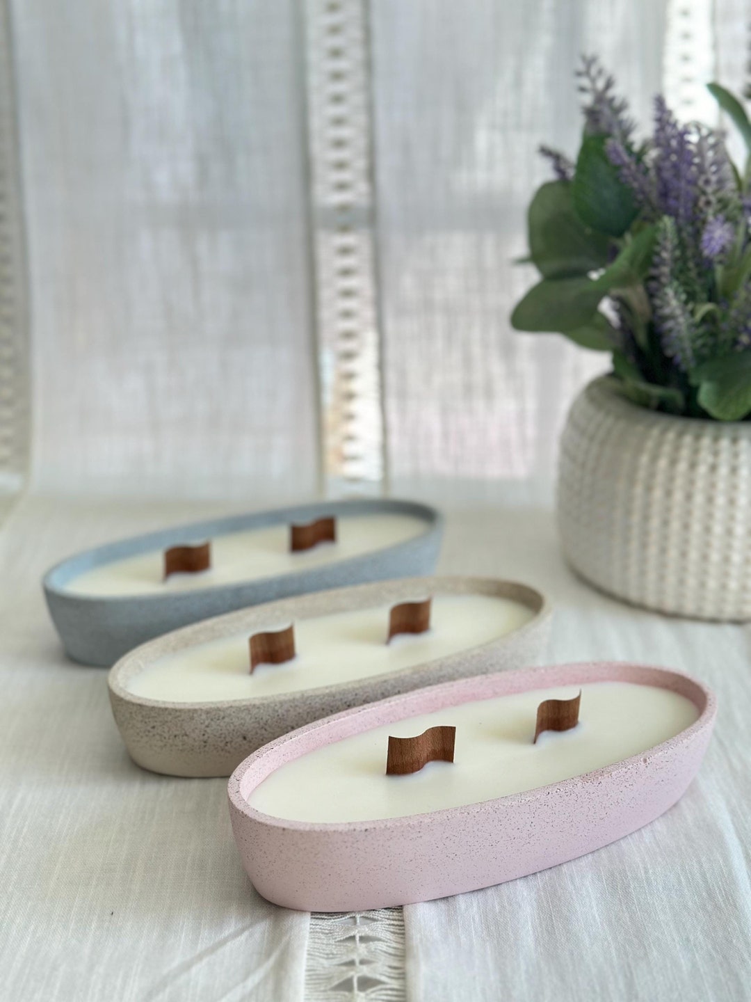 Pastel Color Oval Bowl Soy Candle, Custom Scented Candle, Stone-like ...