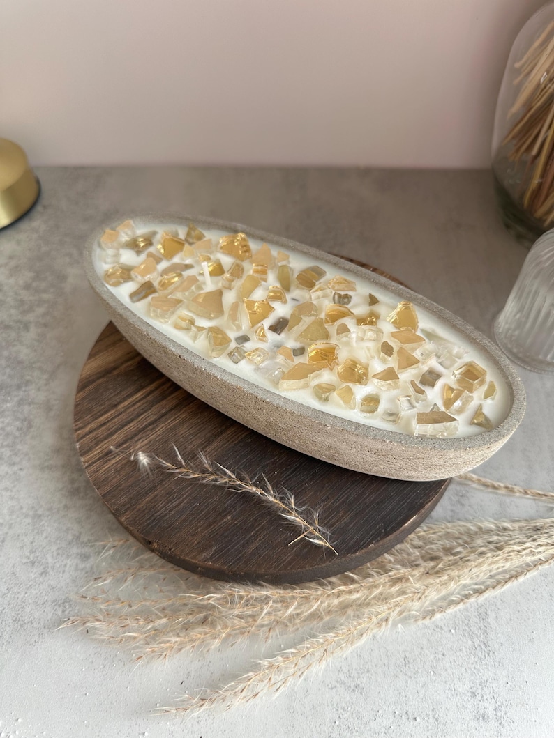 Fire Glass Dough Bowl Candle, Concrete Oval Bowl, Mini Fire Pit Candles ...