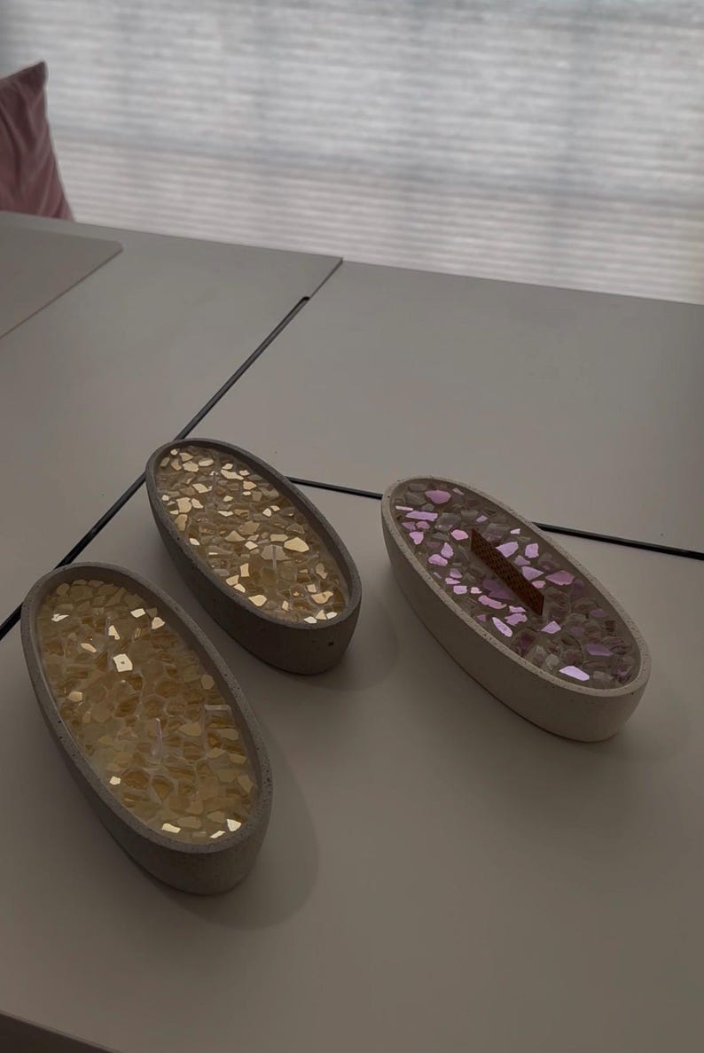 Fire Glass Dough Bowl Candle, Concrete Oval Bowl, Mini Fire Pit Candles ...