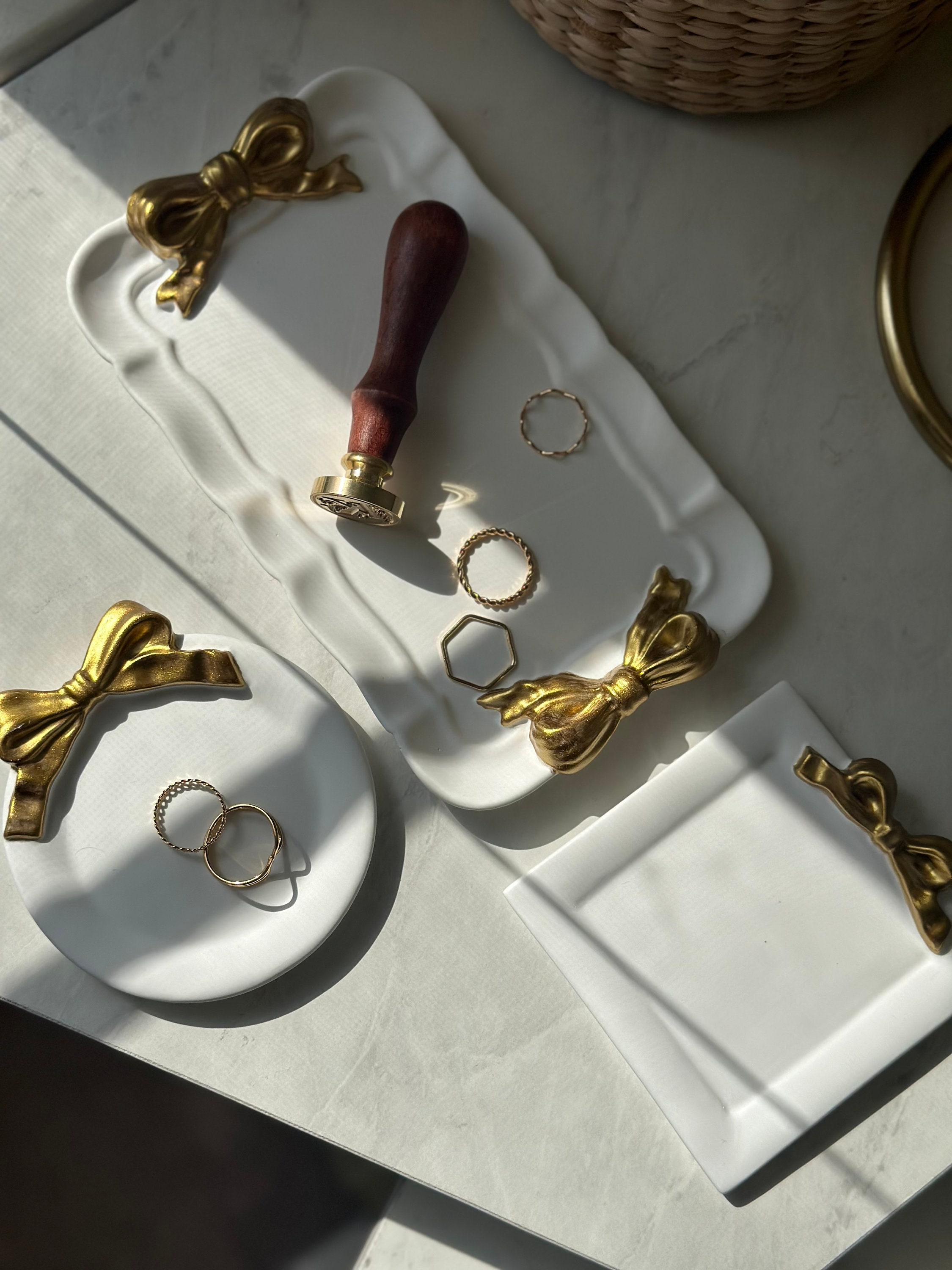 Gold Bow Tray, Jewelry Dish, Bow Ring Holder, Trinket Dishes, Bow Decor ...