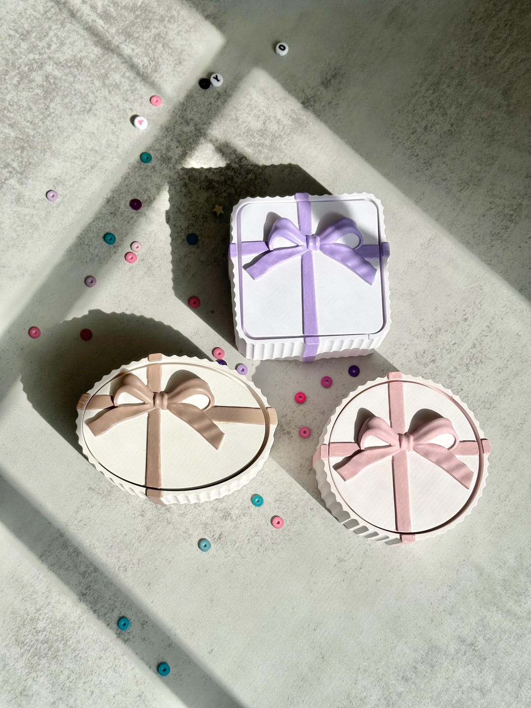 Colored Bow Coquette Jewelry Box, Bow Trinket Box, Ring Box, Ribbed ...