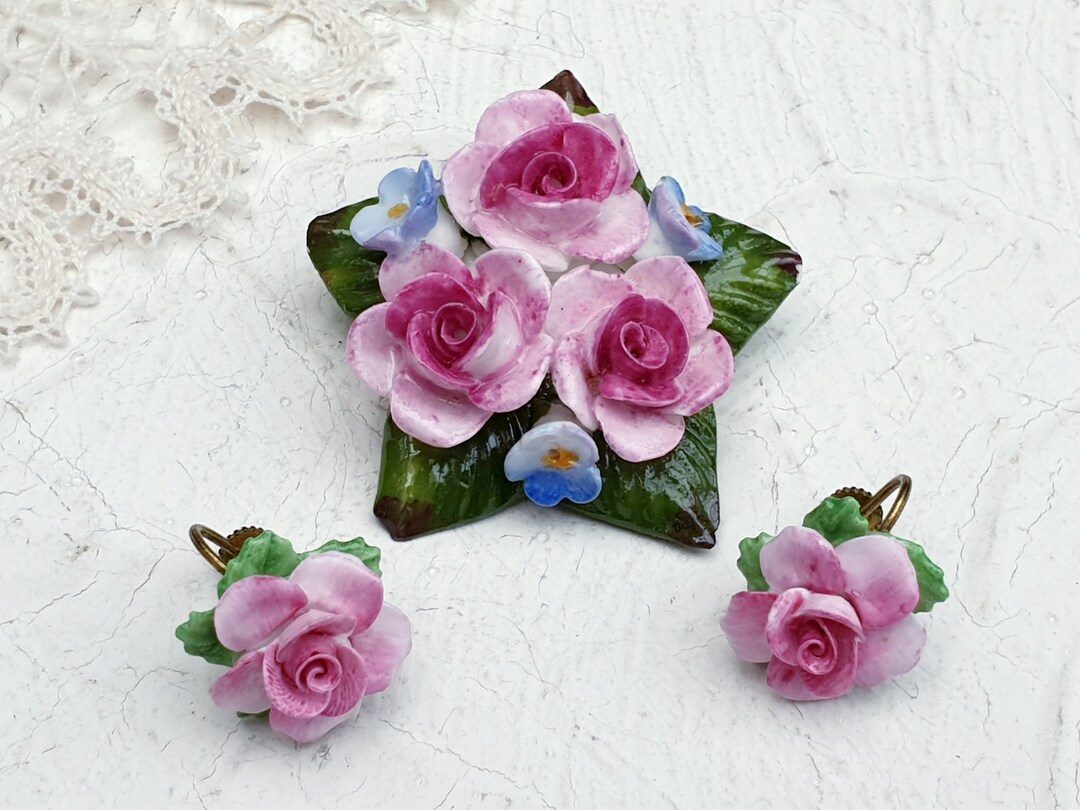 Vintage Fine Bone China Flower Bouquet Brooch and Matching Screw on ...