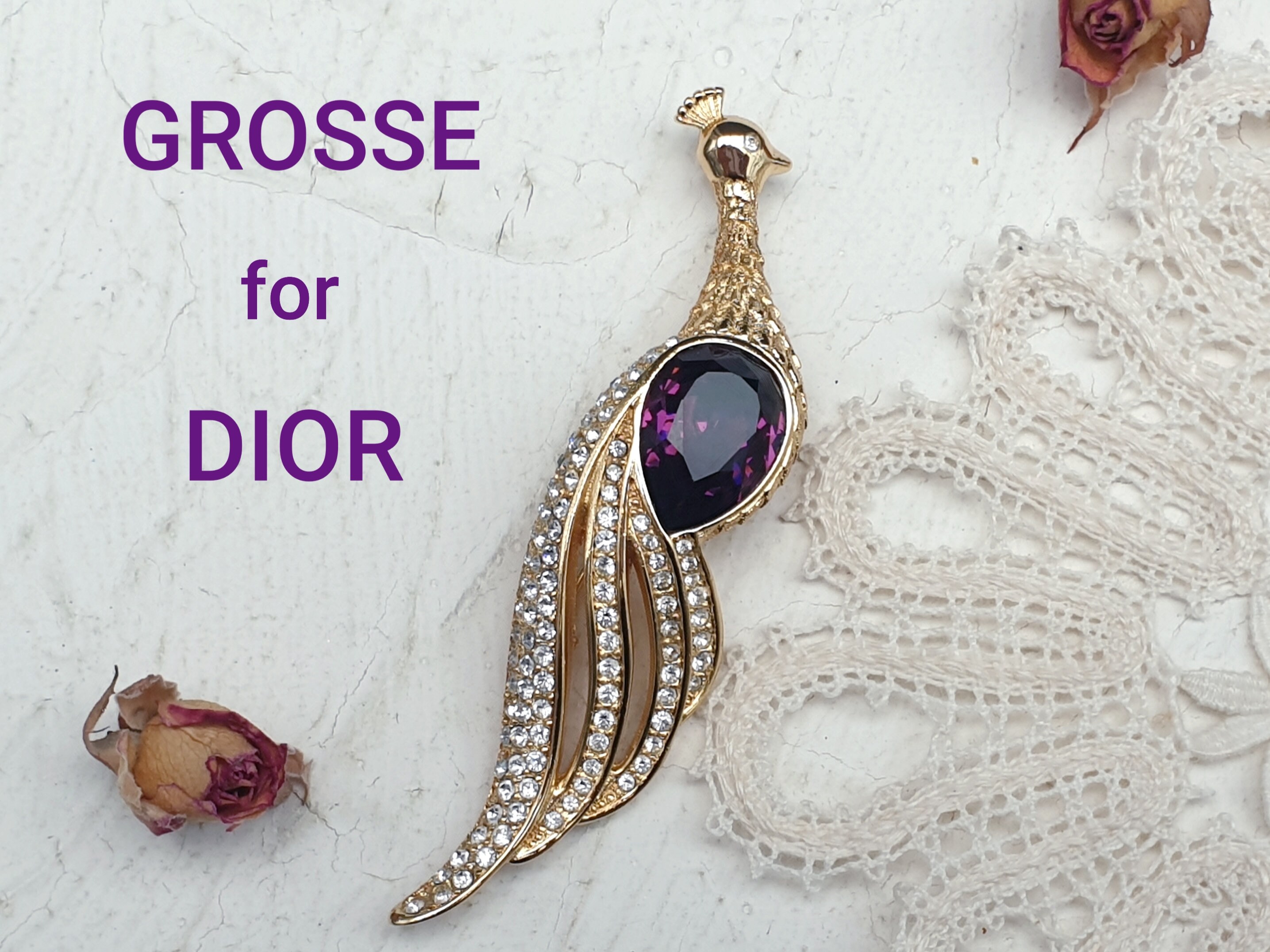GROSSÉ for DIOR Vintage Peacock Bird of Paradies Brooch Gold Plated ...