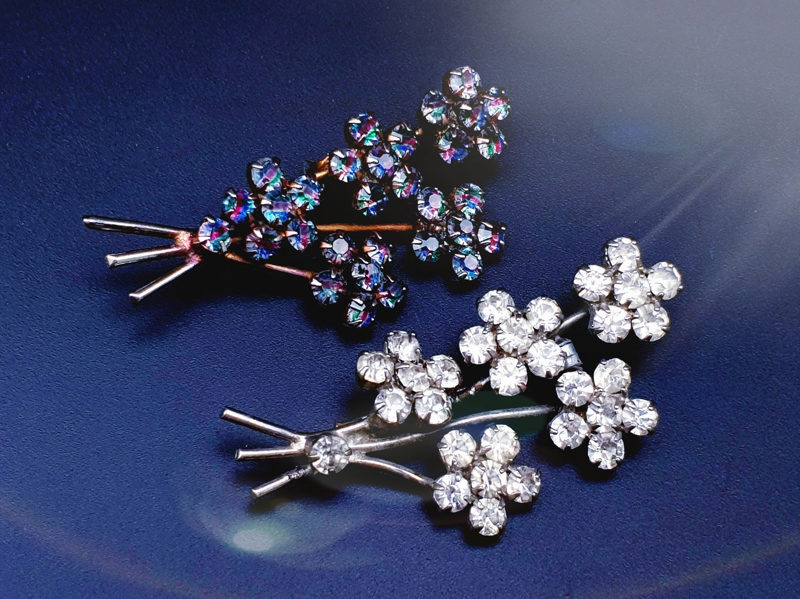 Art Deco Vintage Flower Bouquet Brooches With Iris Glass and Clear ...