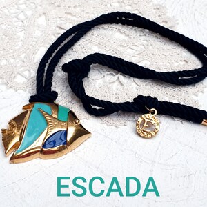 ESCADA RARE 1980s Vintage Angel Fich Pendant on a Rope Necklace Gold ...