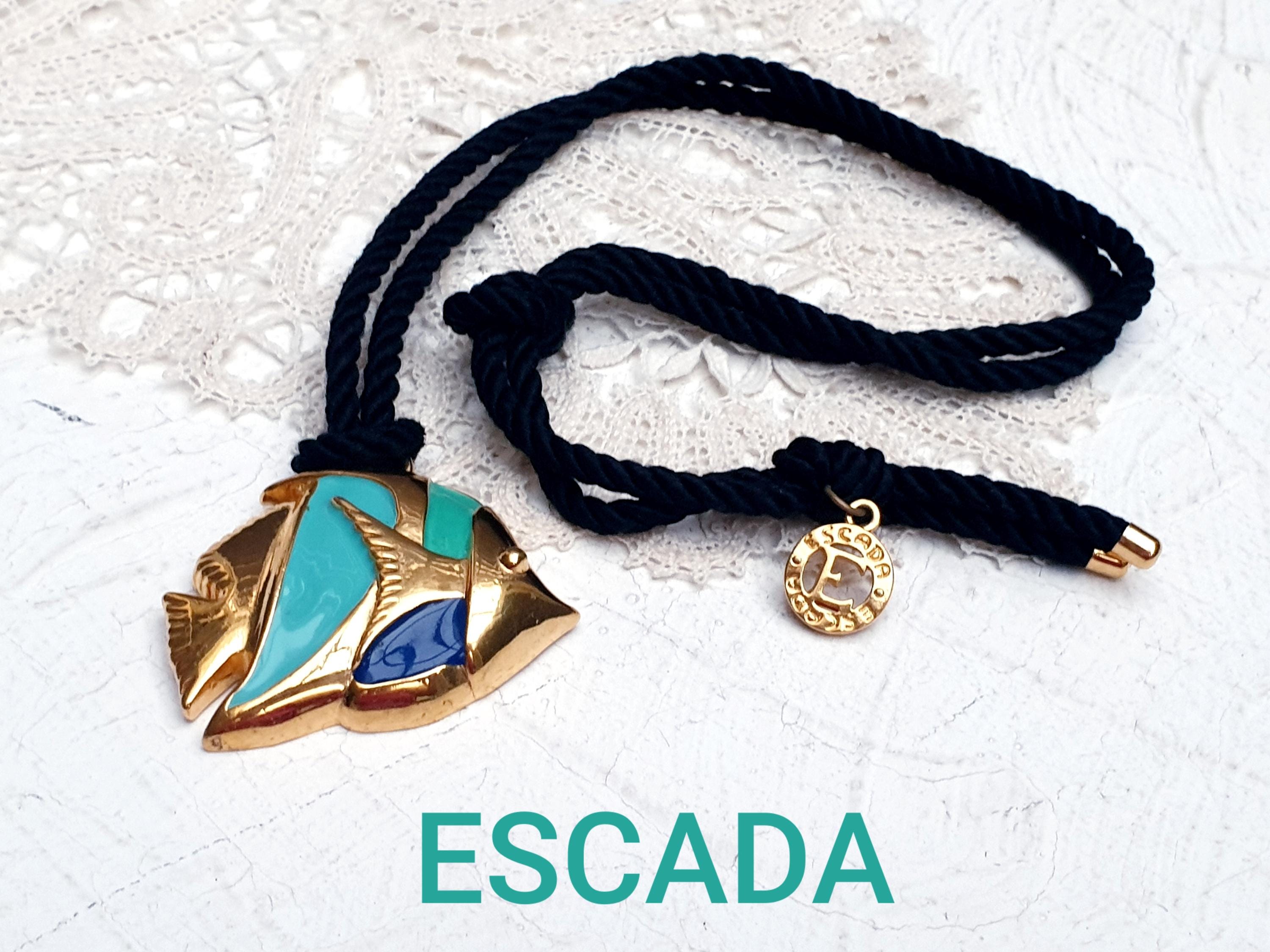ESCADA RARE 1980s Vintage Angel Fich Pendant on a Rope Necklace Gold ...