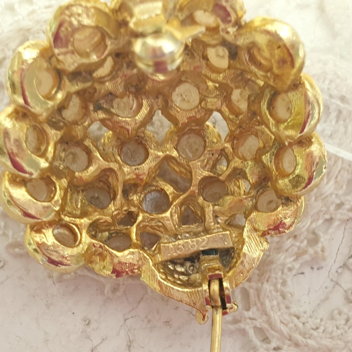 Sphinx Rare Vintage Fish Brooch Gold Plated With Faux Pearls and Ruby ...