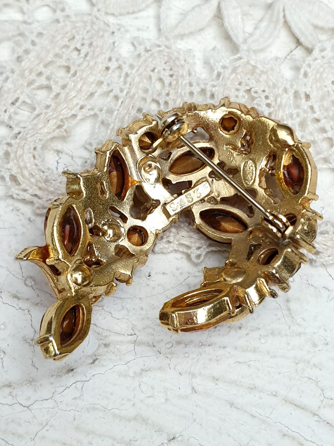 Sphinx Vintage Crescent Moond Brooch With Orange Red, Topaz Yellow and ...