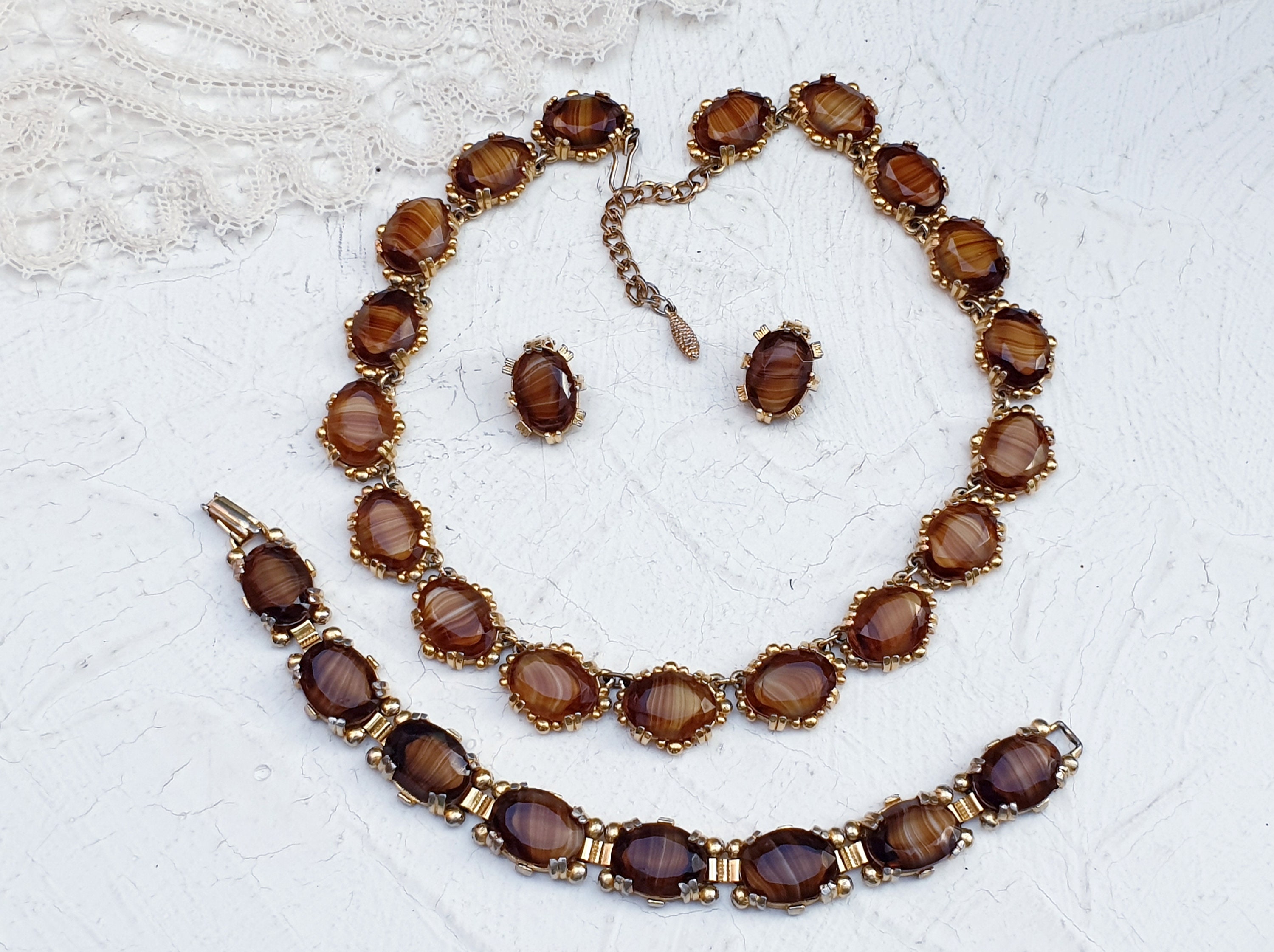 SPHINX 1960s Vintage Parure With Agate Glass Gold Plated. - Etsy