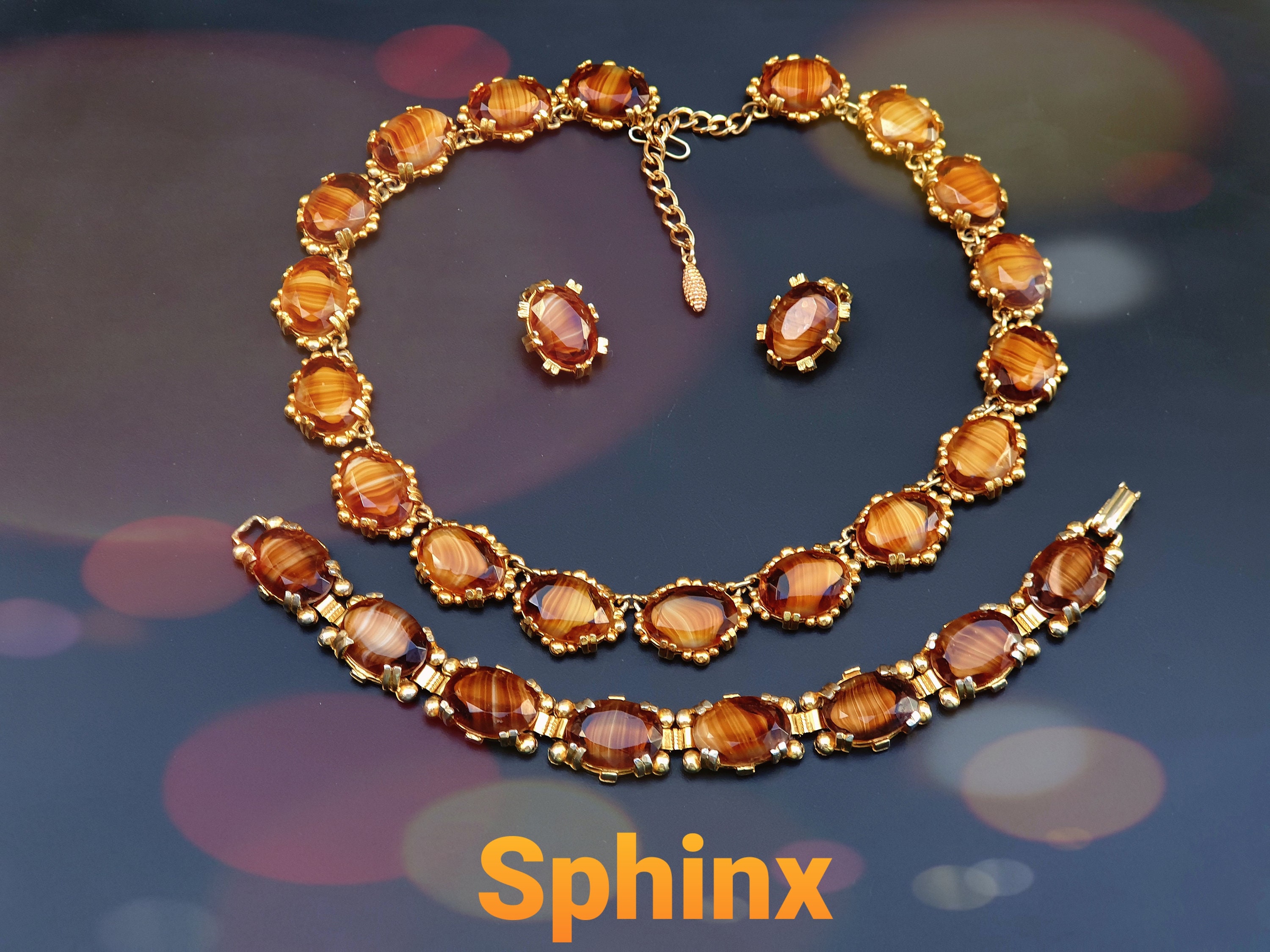 SPHINX 1960s Vintage Parure With Agate Glass Gold Plated. - Etsy