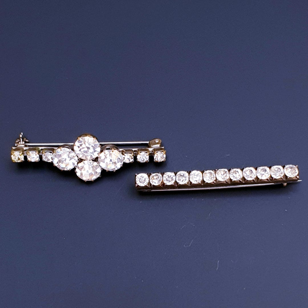 Two Art Deco Vintage Bar Brooches With Clear Rhinestones. Adorable ...