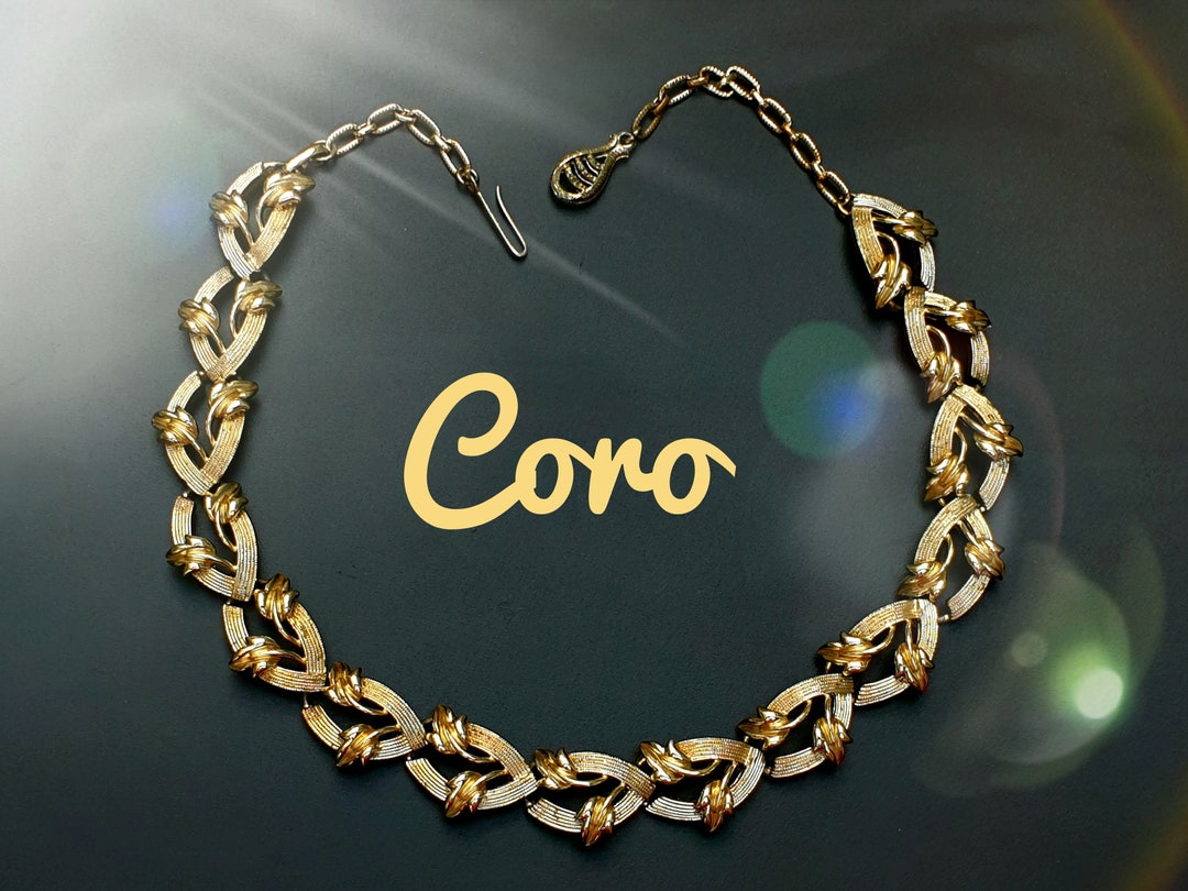 Coro 1950s Vintage Choker Necklace in Brushed and Glossy Gold Tone ...