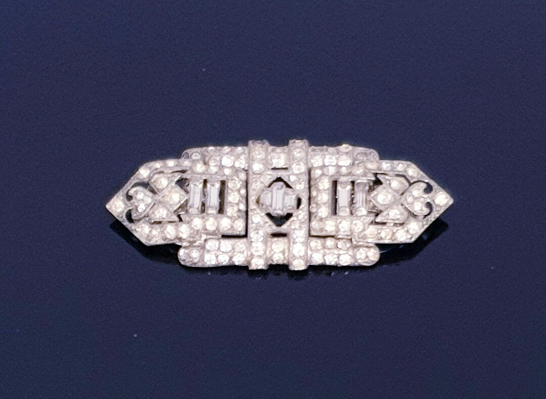 Art Deco 1930s Antique Duette Dress Clips Brooch With Crystal Baguette ...