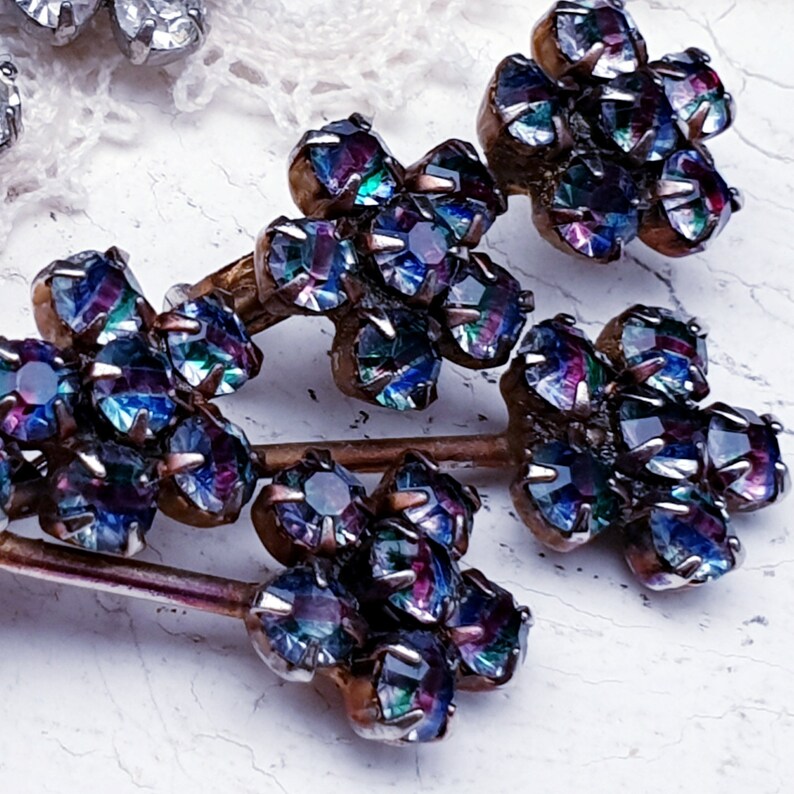 Art Deco Vintage Flower Bouquet Brooches With Iris Glass and Clear ...