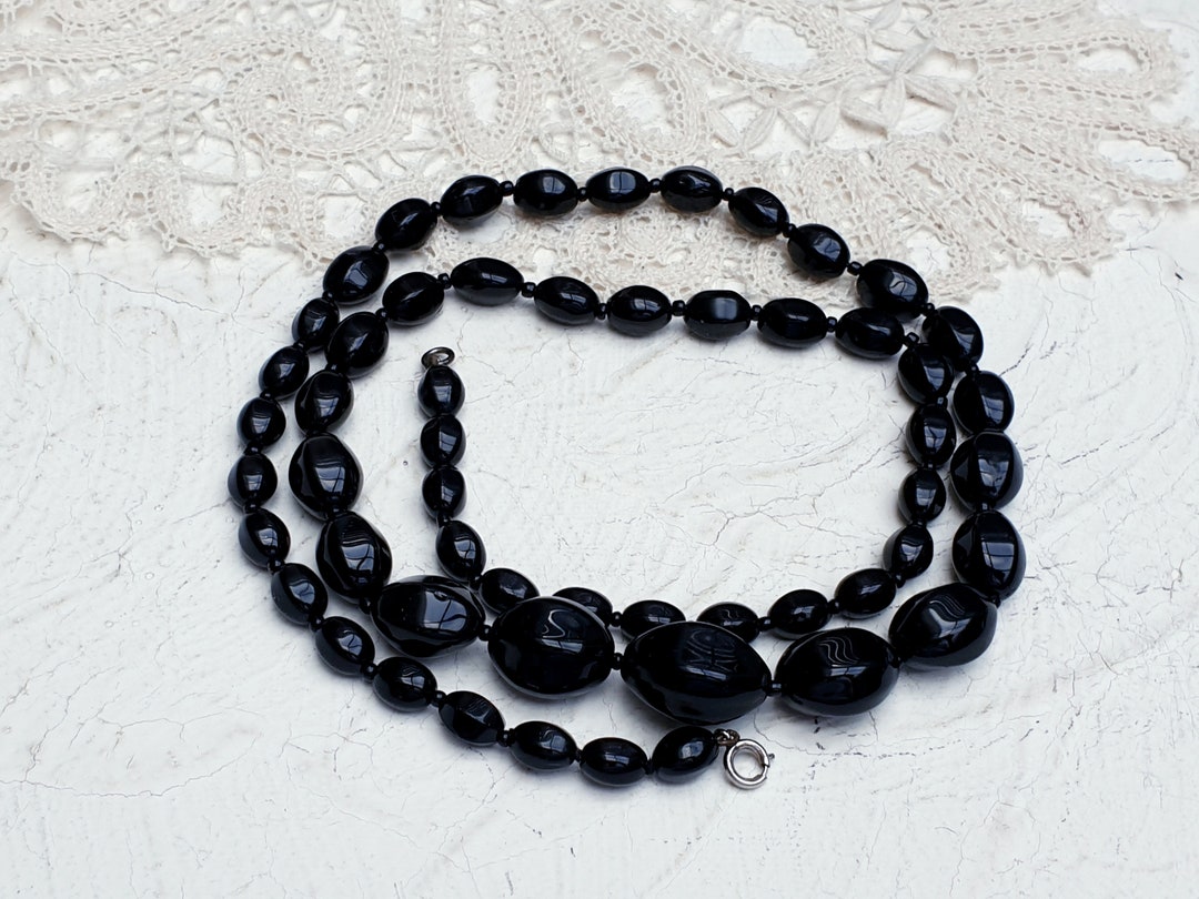 Vintage French Jet Faceted Crystal Glass Beads Long Graduated Flapper ...