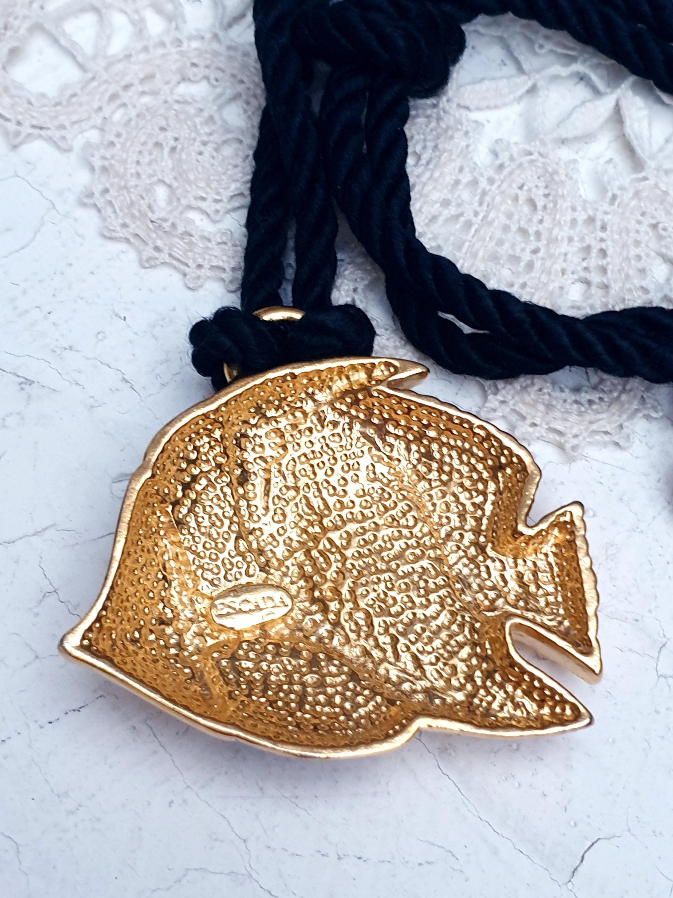 ESCADA RARE 1980s Vintage Angel Fich Pendant on a Rope Necklace Gold ...
