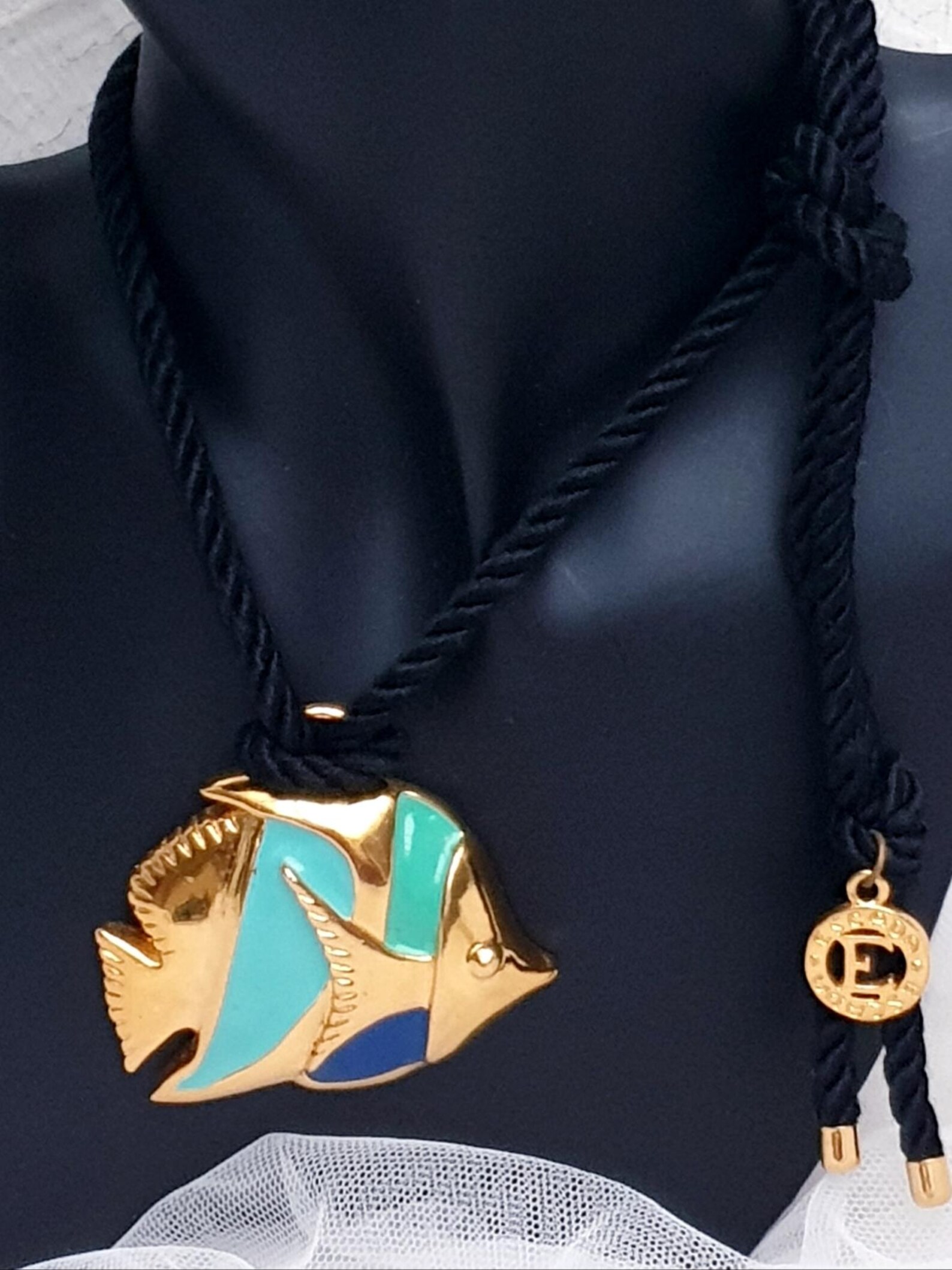 ESCADA RARE 1980s Vintage Angel Fich Pendant on a Rope Necklace Gold ...