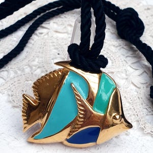 ESCADA RARE 1980s Vintage Angel Fich Pendant on a Rope Necklace Gold ...