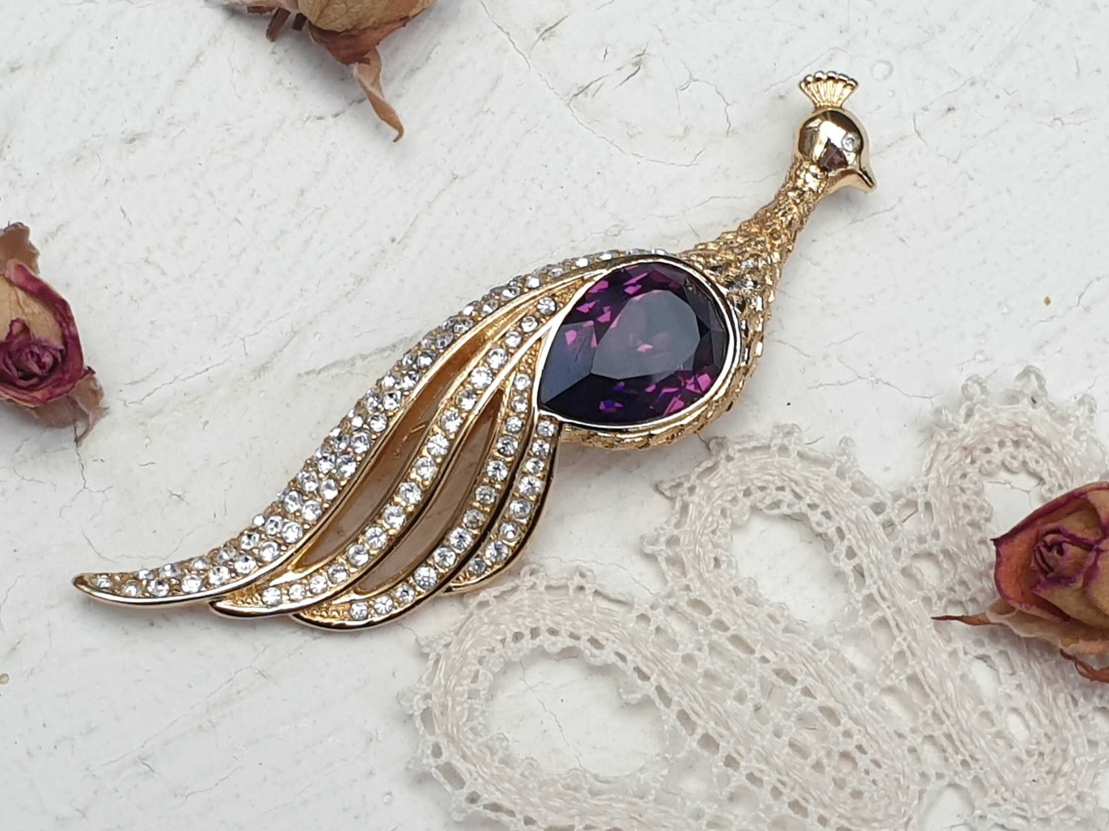 GROSSÉ for DIOR Vintage Peacock Bird of Paradies Brooch Gold Plated ...