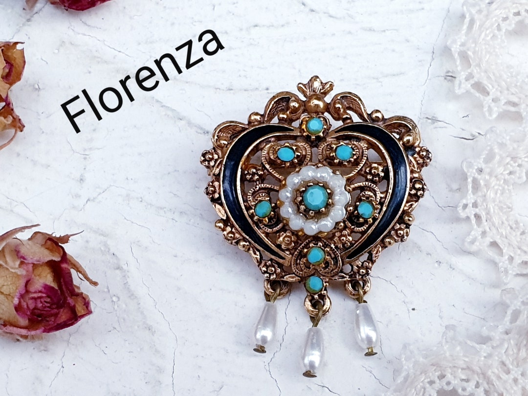 Vintage 1960s FLORENZA Signed Statement Brooch Victorian Style Faux ...
