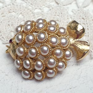 Sphinx Rare Vintage Fish Brooch Gold Plated With Faux Pearls and Ruby ...