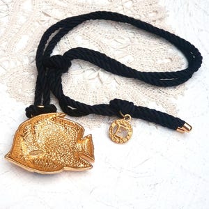 ESCADA RARE 1980s Vintage Angel Fich Pendant on a Rope Necklace Gold ...