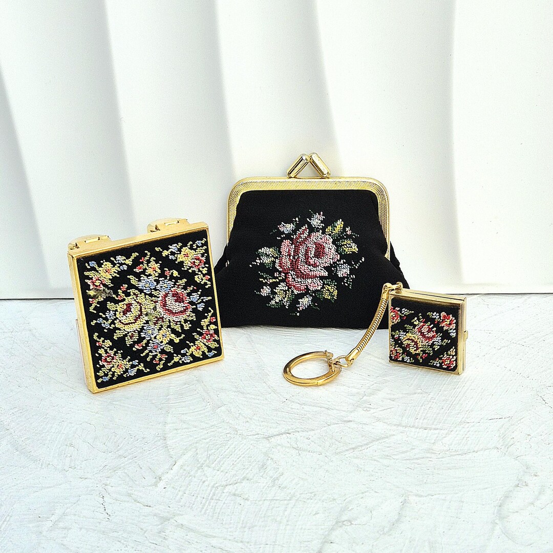 Vintage Petit Point Flapper Purse, Lipstick Holder With Mirror and Lip ...