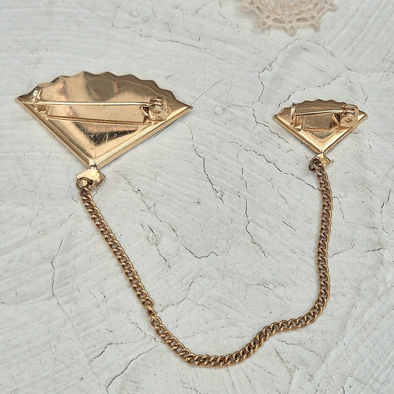 Amita Vintage Japanese Damascene Shakudo Fan Shaped Chatelaine Brooch ...