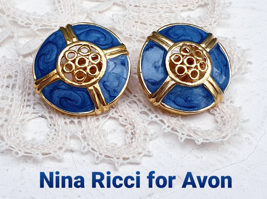Nina Ricci for Avon Vintage Clip-on Earrings. Gold Plated With Blue ...