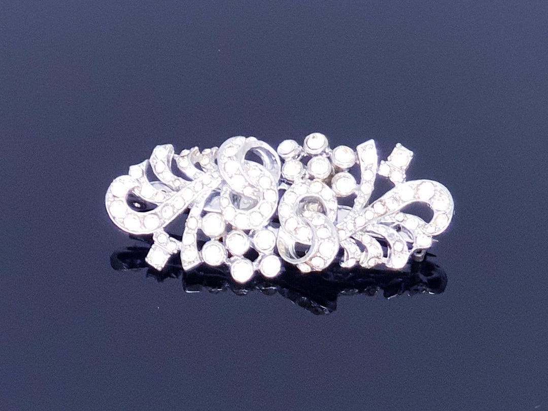 Art Deco Duette Dress Clips Brooch With Clear Crystal Rhinestones ...