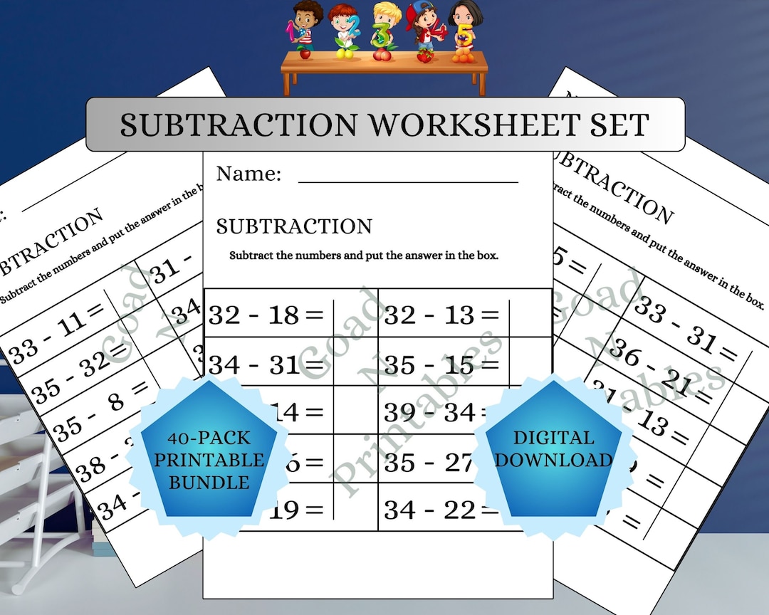 20 Subtraction Printable Worksheets, Math Drills With Answers Included ...