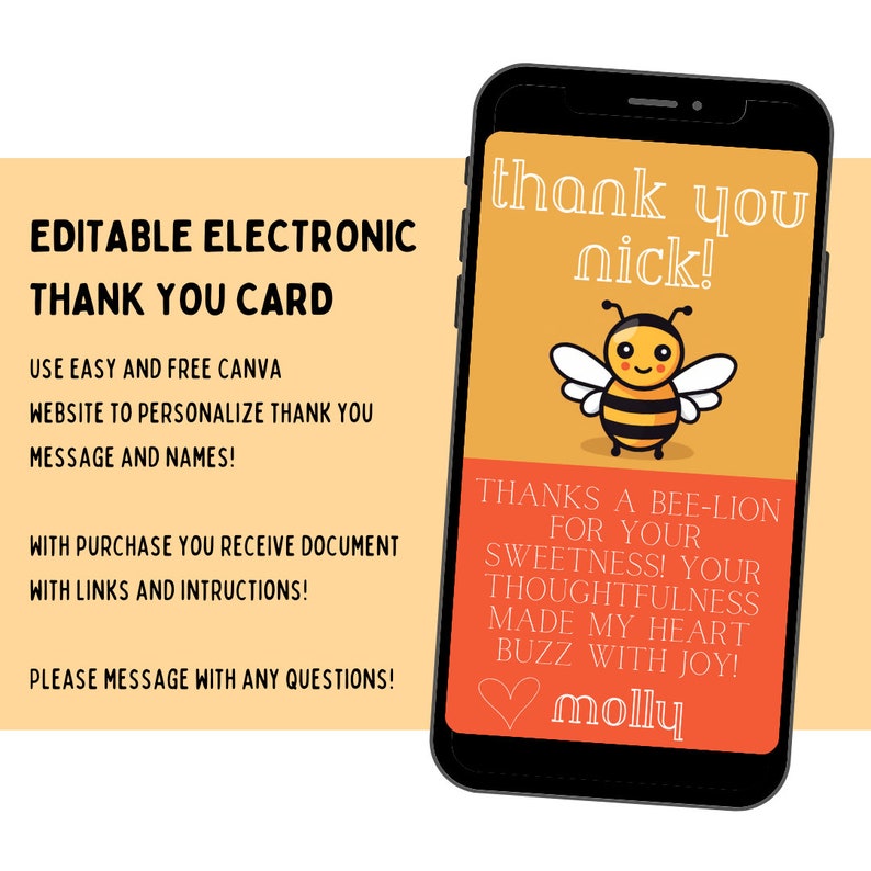 Electronic Cartoon Thank You Template Digital, Editable Digital ...