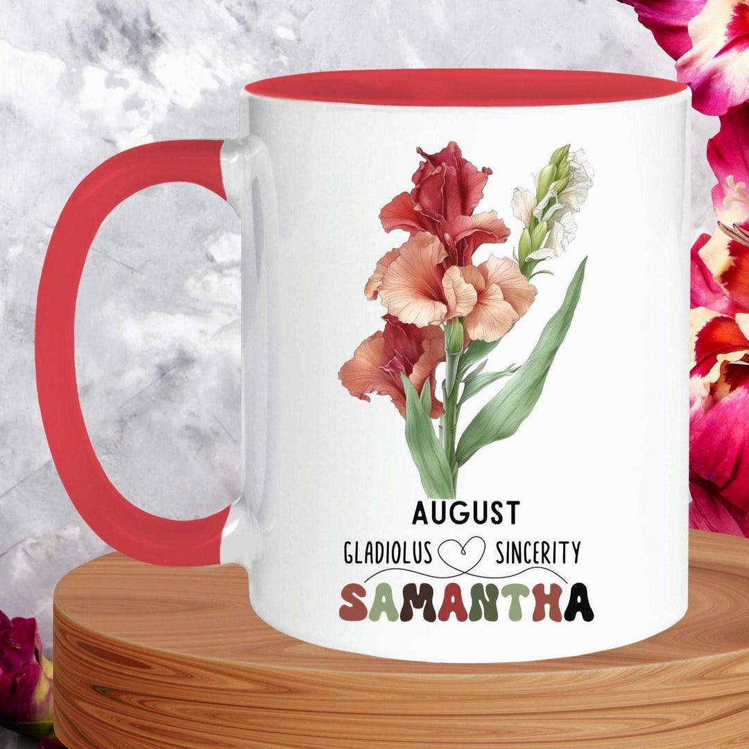 Personalized August Birth Flower Coffee Mug: Custom Gladiolus Gift - Etsy