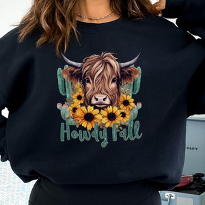 Western Howdy Fall Sweater, Thanksgiving Highland Cow Shirt, Autumn ...