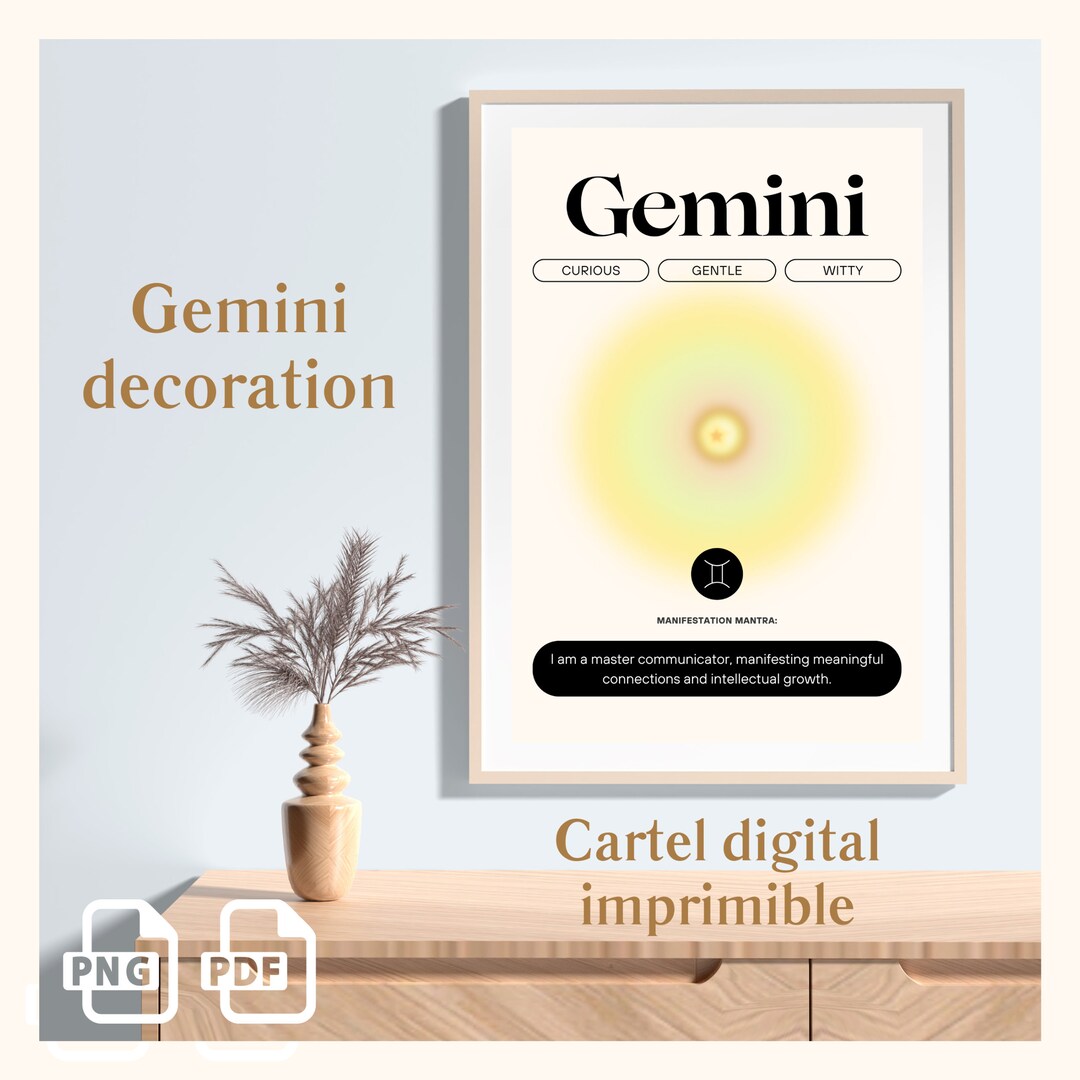 Gemini Zodiac Sign Printable Art and Wall Decor, Instant Download ...