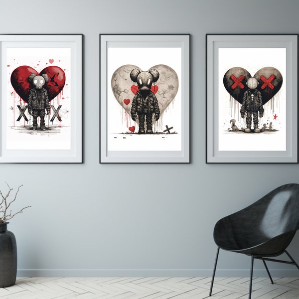 Red Kaws 3 Piece Wall Art - Etsy