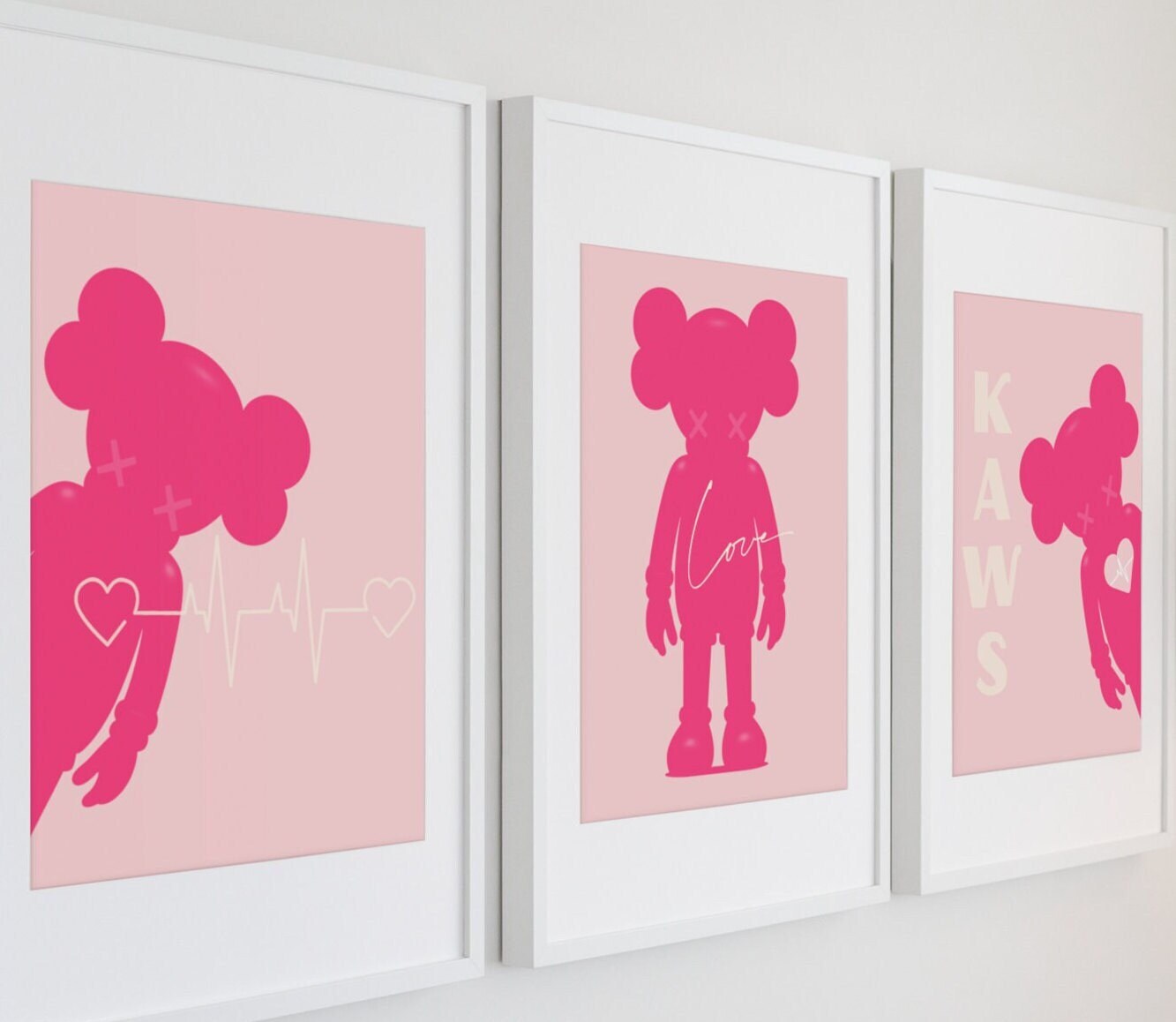 KAWS X LOVE Collection Pink Kaws Poster Set of 3, Hypebeast Figure ...