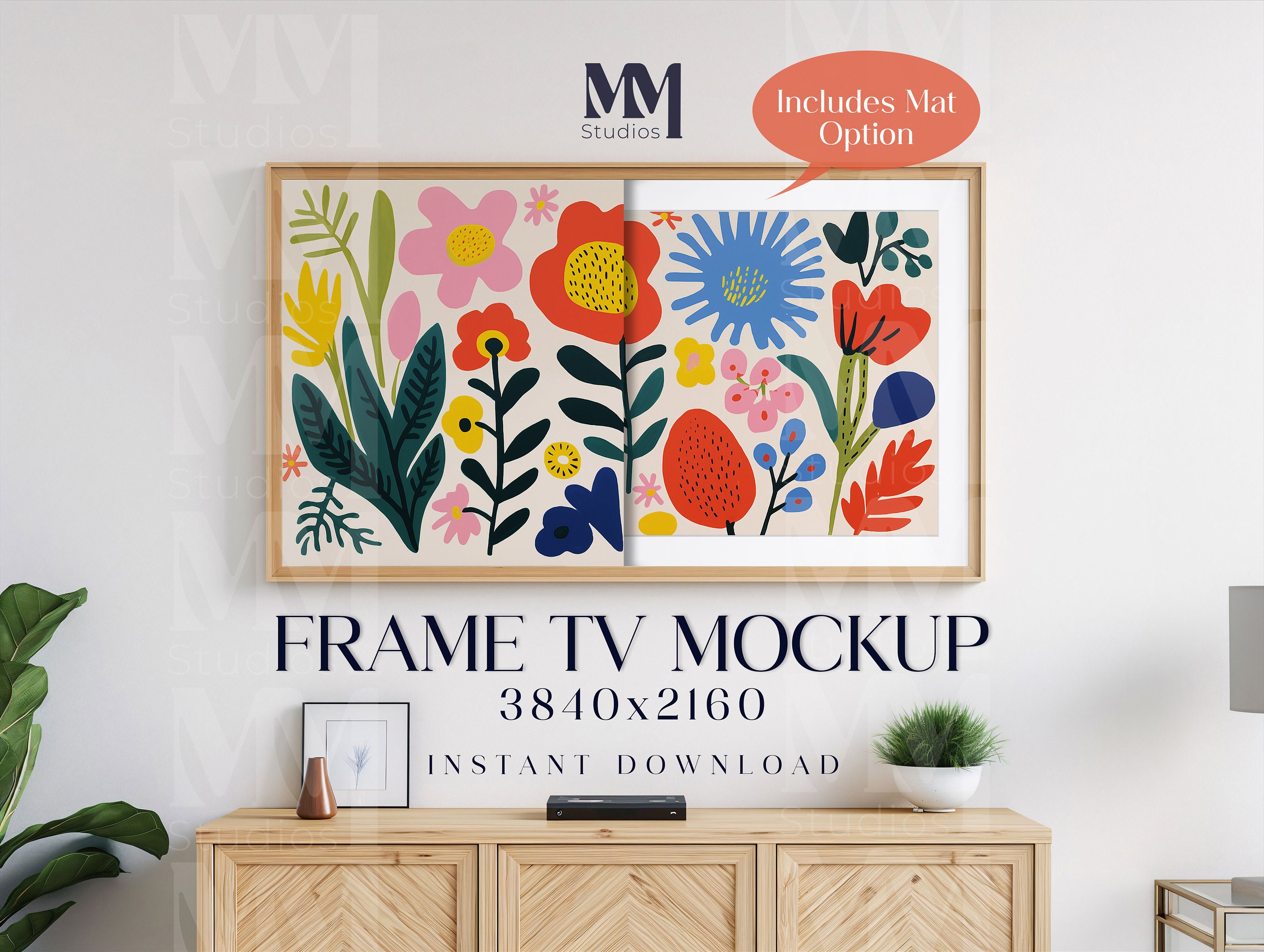 Frame TV Mockup: Living Room Wood Frame (digital Download) - Etsy