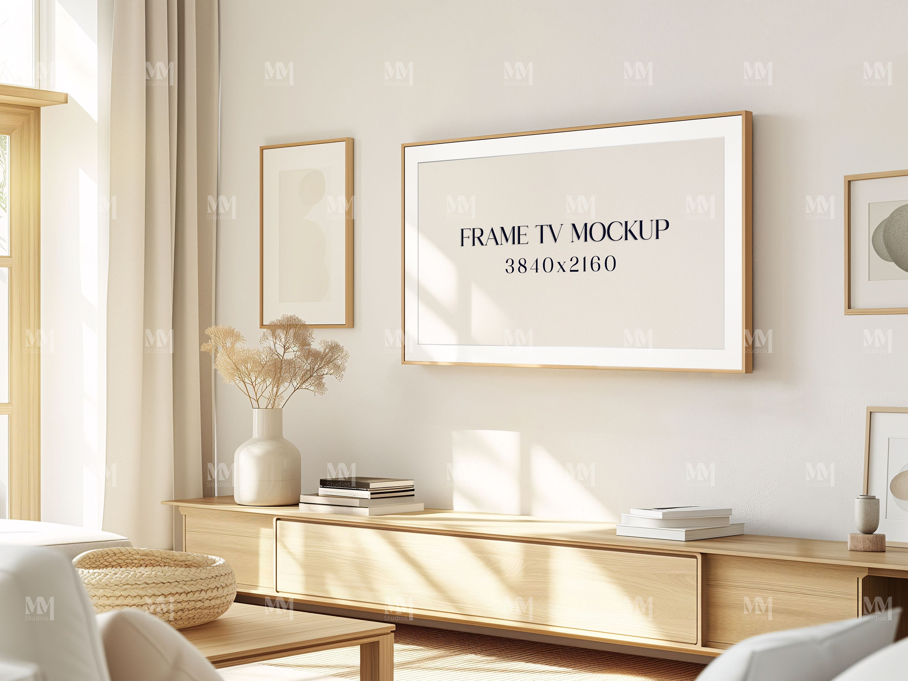 Frame TV Mockup Living Room, White Oak, Frame TV Mockup, Frame, Samsung ...